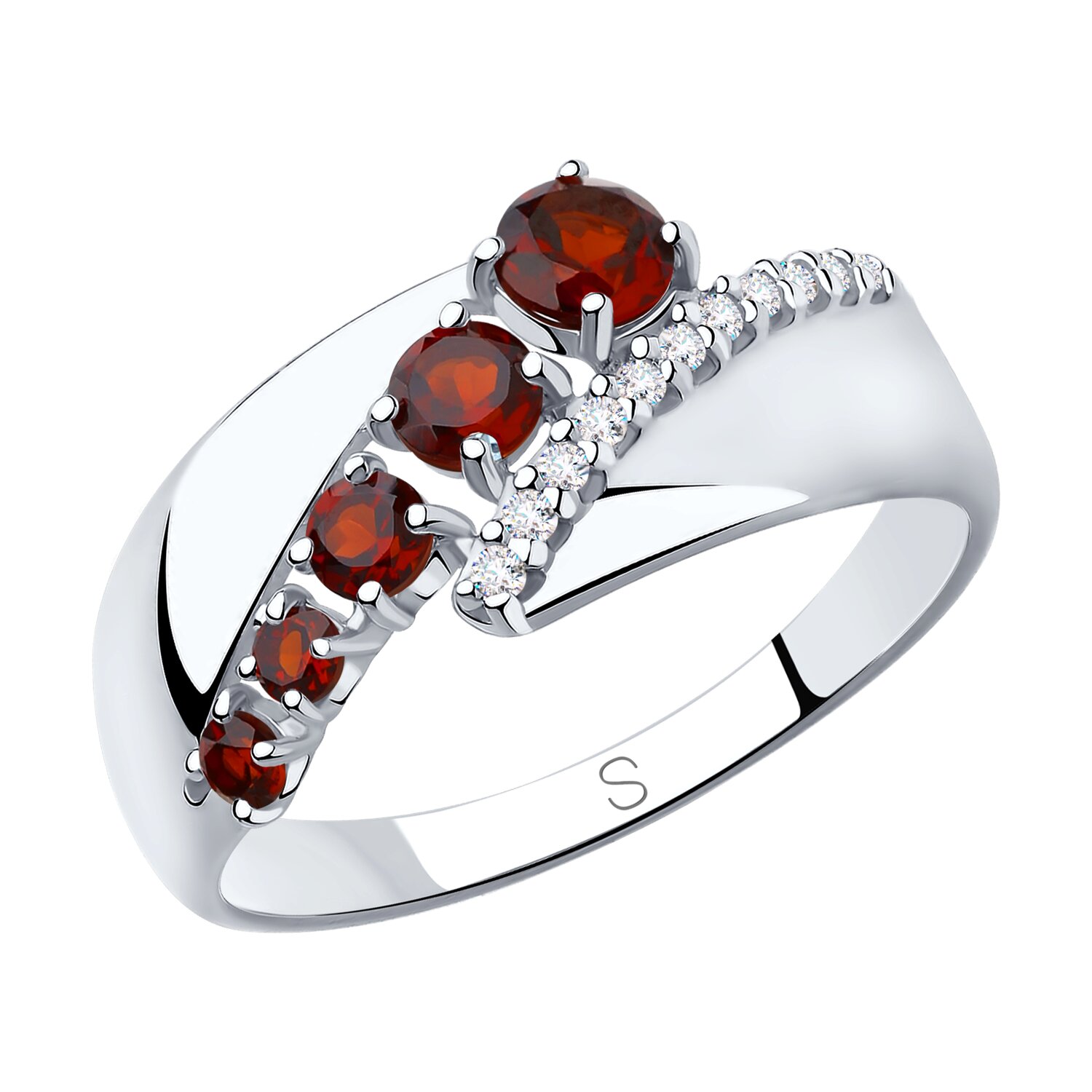 Кольцо из серебра с гранатами и фианитами SOKOLOV - купить в ...